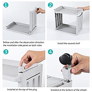 3-Tier Kitchen Storage Carts Bathroom Utility Storage Rolling Cart Durable Stable Organizer Cosmetics Laundry Dishwashing Detergent Organizers Easy Assembly for Office Plastic White Z0605