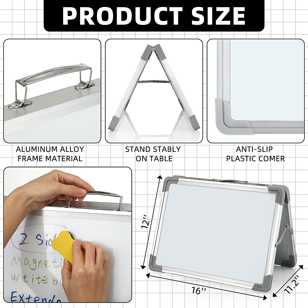 Patelai 2 Pack Small Desktop Dry Erase Board 16" x 12" Double Sided Magnetic Board Foldable Portable Dry Erase Board Mini Board Easel for Memo Kids Drawing Teacher Instruction