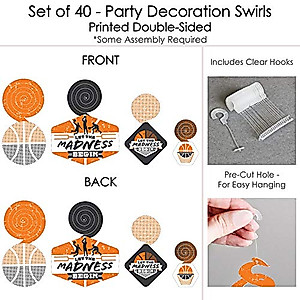 Big Dot of Happiness Basketball - Let The Madness Begin - College Basketball Party Hanging Decor - Party Decoration Swirls - Set of 40