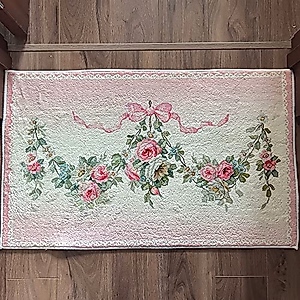 BOOMLATU Roses Flowers and Bow-Knot Indoor Front Door Mats for Entrance Door Rug,Machine Washable Non Slip Romantic Powder Fluffy Fuzzy Soft Area Rug Kitchen Rug 19.6x31.4in