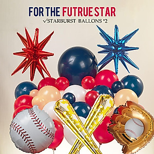 Baseball Theme Balloon Garland Arch Kit 126Pcs navy blue red black white and almond with foil star balloons for Sports rookie year 1st birthday party baseball baby shower supplies decorations