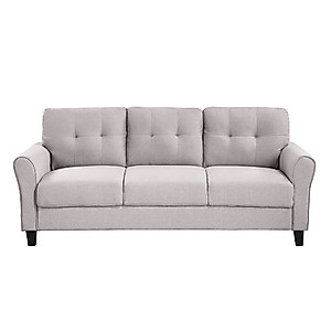Harper & Bright Designs 79.9" Modern Style Button Tufted Linen Upholstered 3-seat Sofa, Three Seat Sofa Couch, Living Room Sofa for Home or Office, Light Gray