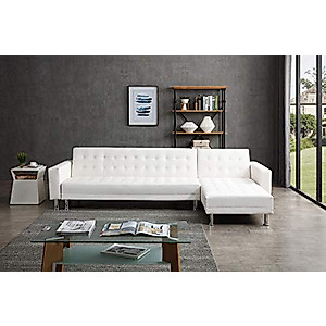 Greatime Faux Leather Reversible Sleeper Sofa & Chaise/Leatherette Convertible Section Sofa