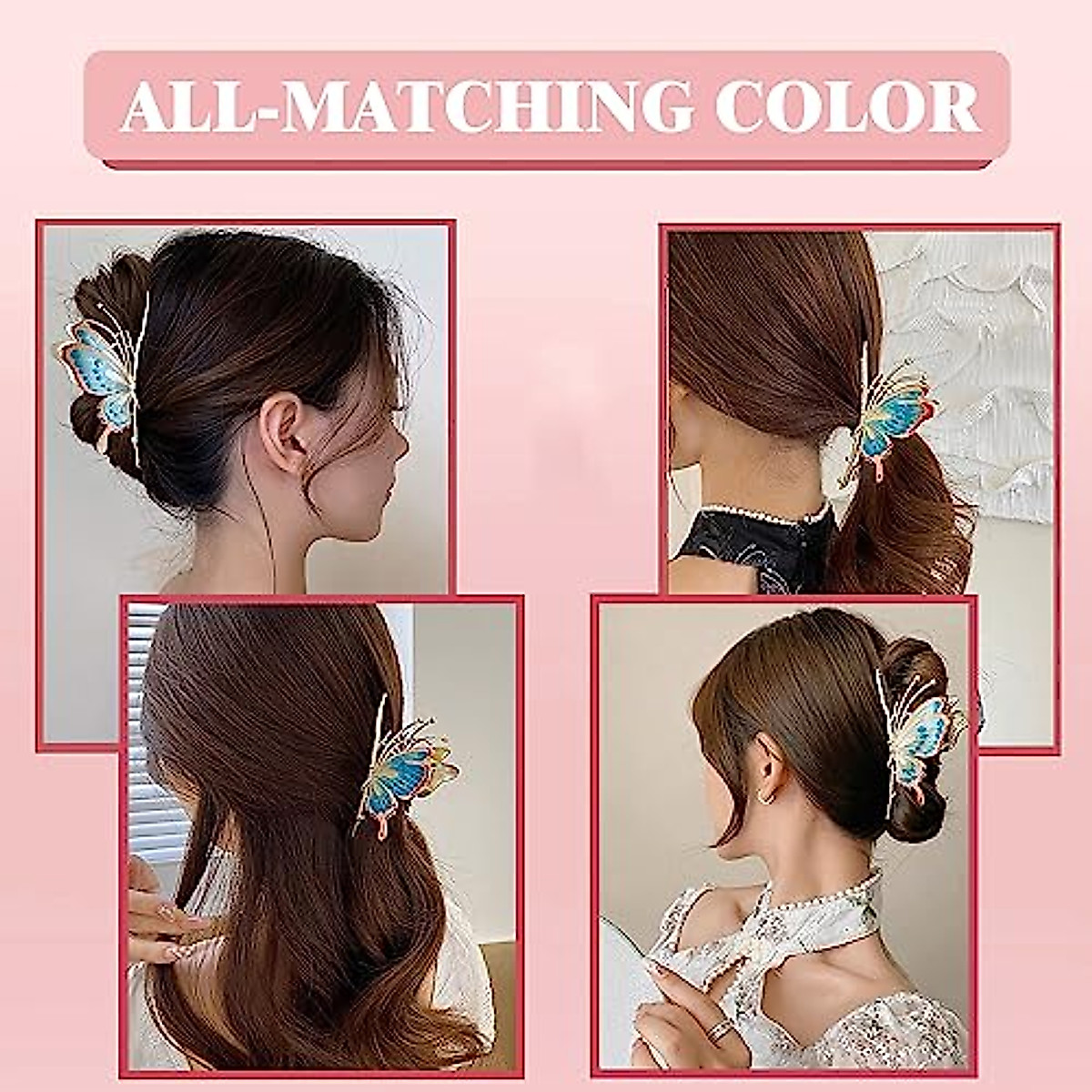 FDBJulyy 4 Inch Butterfly Metal Hair Clips for Women&Girls 3 Pcs Large Hair Claw Clips Nonslip 3 Styles Strong Hold Matte Claw Hair Accessories for Woman and Girls With Long Thick Hair & Thin Hair