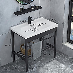 Freestanding Bathroom Console Sink, Bathroom Vanity with Sink, 28.3" x 19" x 32.3" Ceramic Console Sink Set With Bracket, Utility Sink for Laundry Room, Washing Room, Garage, Basement, Outdoor, Indoor