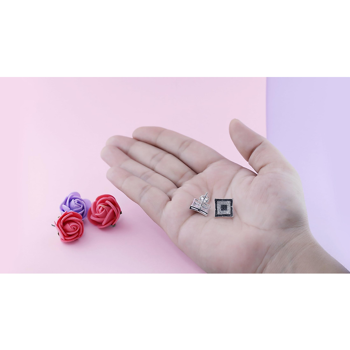 Dazzlingrock Collection 0.12 Carat (ctw) Round Black & White Diamond Cluster Square Stud Earrings for Women in 925 Sterling Silver in Screw Back