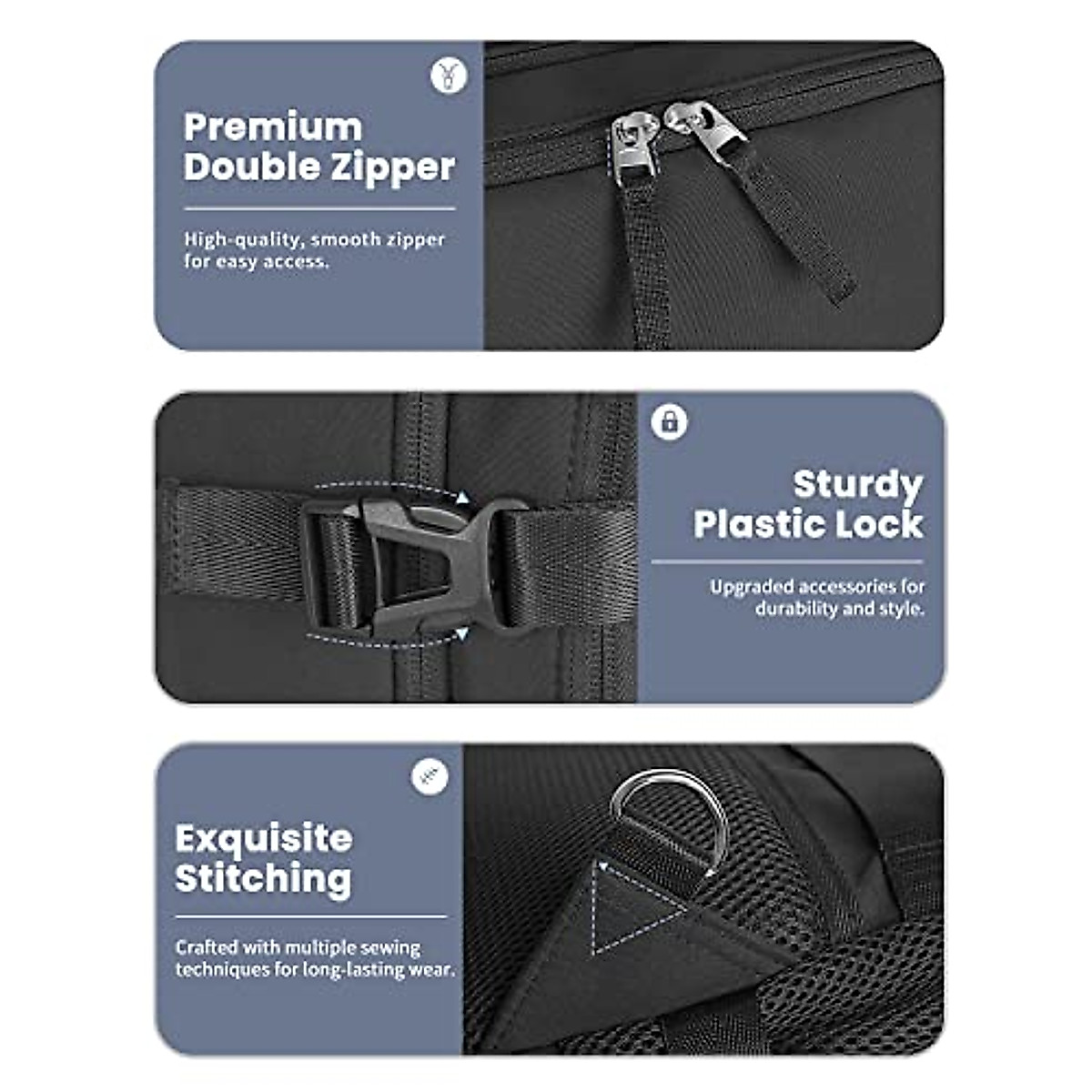 Snoffic Durable Carry On Backpack, Travel Backpack for Men Women Airline Approved, Large Waterproof College Business Work Hiking Casual Daypack Bag, Fits 16" Laptop, Black