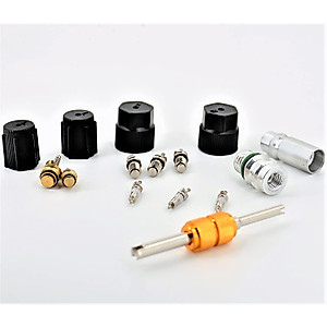 Mobling Air Conditioning Valve Core Kit [15 Pcs] | for R12 or R134a | with Seal Caps for A/C Refrigeration & AC Service Valves | Car & HVAC AC System Charging Port Kit