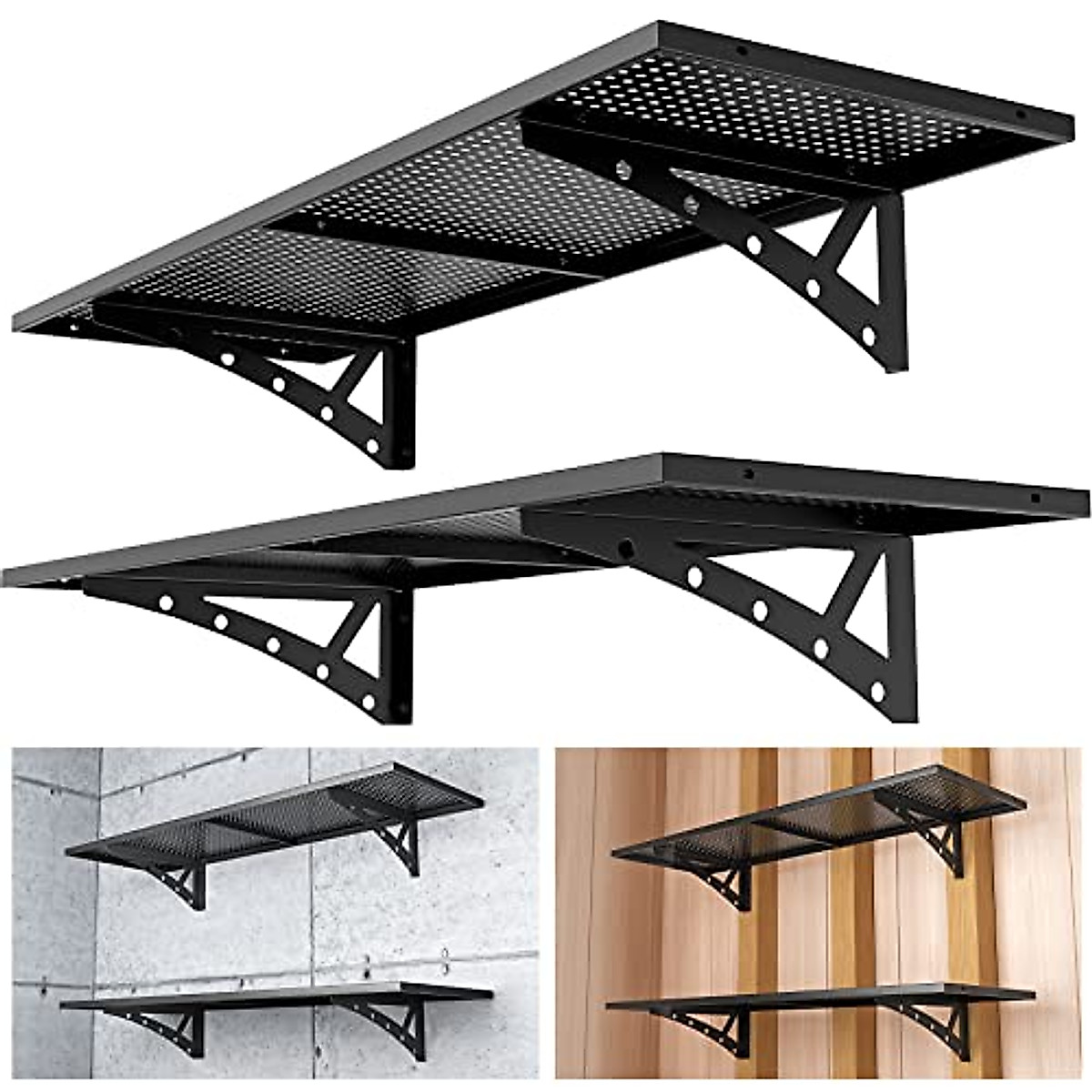 Sanhang 2Pack 1.3x4ft Garage Storage Wall Shelves, Wall Shelf Garage Storage Rack Floating Shelves (Black)