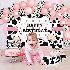 114 PCs Cow Party Decorations, Fiesec Pink Cow Birthday Party Decorations Backdrop Balloon Garland Arch Banner Cake Cupcake Topper Walking Cow Balloon Cow Print Moo Pink White Black