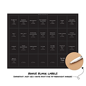 230 Black Spice Labels by ThreeKin | Waterproof & Oil-Resistant Pre-Printed Stickers for Spice Jars | Durable, BPA-Free Seasoning Labels | Easy-Clean, No-Residue Design | Proudly Female & USA Owned