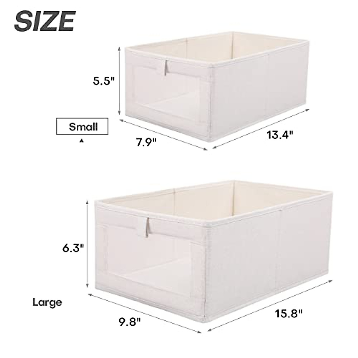 LaMorée Fabric Storage Bin Box Rectangular Cotton Linen Storage Basket Cube with Thick PP Board Clear Mesh Window Foldable Decorative Nursery Home Office Organizer Container – Beige, Small