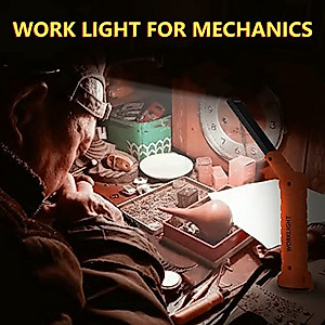 Suranew LED Worklight Flashlight, COB Rechargeable Work Lights with Magnetic Base 360 Degree Rotate and 5 Modes Portable Flood Light Inspection Construction Light for Car Repair (Orange, 2 Pack)