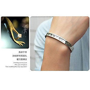 DUANMEINAD Fashion Open Bracelet With Chinese Word Bangle Buddhist Heart Sutra For Man & Women Cuff Bangle (Vintage silver)