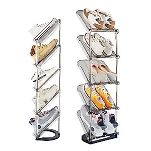 Patinao 2 Pack Sloping Narrow Shoe Rack 5 Tiers - Free Standing Vertical Shoes Racks for Small Spaces and Corner, Shoe Storage Organizer for Entryway, Tall Slim Shoe Shelf Cabinet for Shoes and Boots