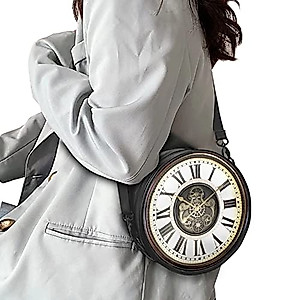 Salabomia Vintage Clock Print PU Round Tote Bag for Women, Portable Durable Round Satchel Bags Clutch Purse, Lightweight Women Shoulder Crossbody Bag, Off White