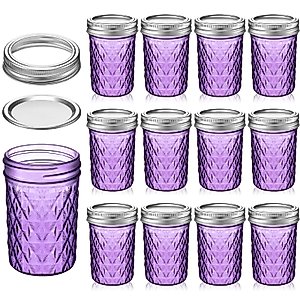 Zhehao 12 Pcs Mason Canning Jars 8 oz Jelly Jars with Regular Lids Mini Honey Jars for Wedding Shower Favors DIY Projects Candle Holding Spice Jam Fruit Smoothie Salad Dressing Ketchup (Purple)