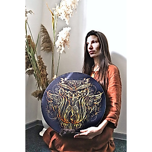 Vegan Shaman "Owl Soul" Drum 20'' | Healing Sound Therapy | Tunable Frame Drum | Water Resistant Membrane | Deep Bass Sacred Sound | With a Soft Protecting Bag