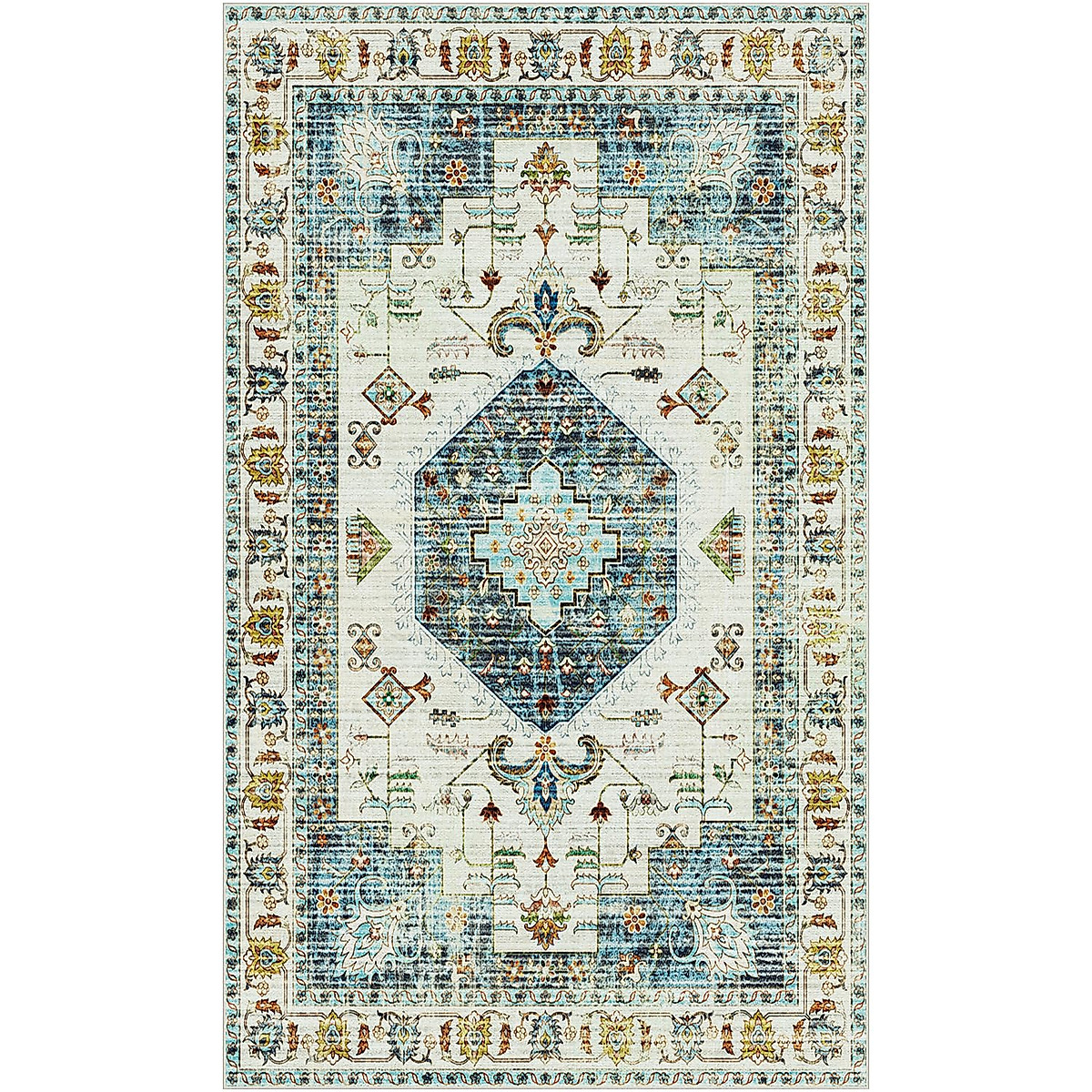 4x6 Small Boho Area Rug & Carpet for Bedroom, Entryway, and Living Room – Soft, Machine Washable Fabric with Non-Slip TPR Backing and Sturdy Sewn Edges