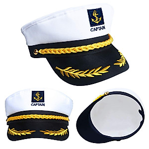 2 Pieces Navy Marine Admiral Style Hat - Adjustable Ship Sailor Cap Yacht Boat Captain Hat Funny Party Hats for Adult Costume Accessory