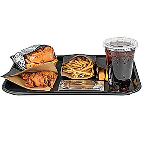 Restaurantware 12 x 16 Inch Fast Food Trays 10 Rectangle Plastic Serving Trays - Dishwashable Textured Black Plastic Cafeteria Trays For Meals And Glassware