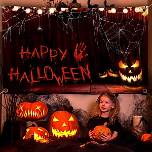 KJQJLY Happy Halloween Banner Large 72x44 Inch Pumpkin Happy Halloween Backdrop for Halloween Party Decorations Photo Booth Background Scary Halloween Backdrops for Photography