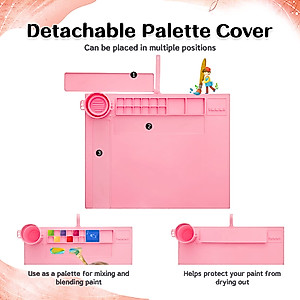 iArtker Silicone Painting Mat, 20"×16" Silicone Craft Mat with Cup and Lid,Silicone Art Mat,Non Stick Silicone Sheet for Resin, DIY, Clay, Play Doh, Pink