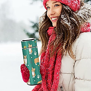 CaTaKu Small Water Bottle 12 oz, Green Corgi Footprint Insulated Water Bottle for Water Coffee Tea Stainless Steel Flask Thermos Bottle Reusable Wide Mouth Vacuum Travel Mug