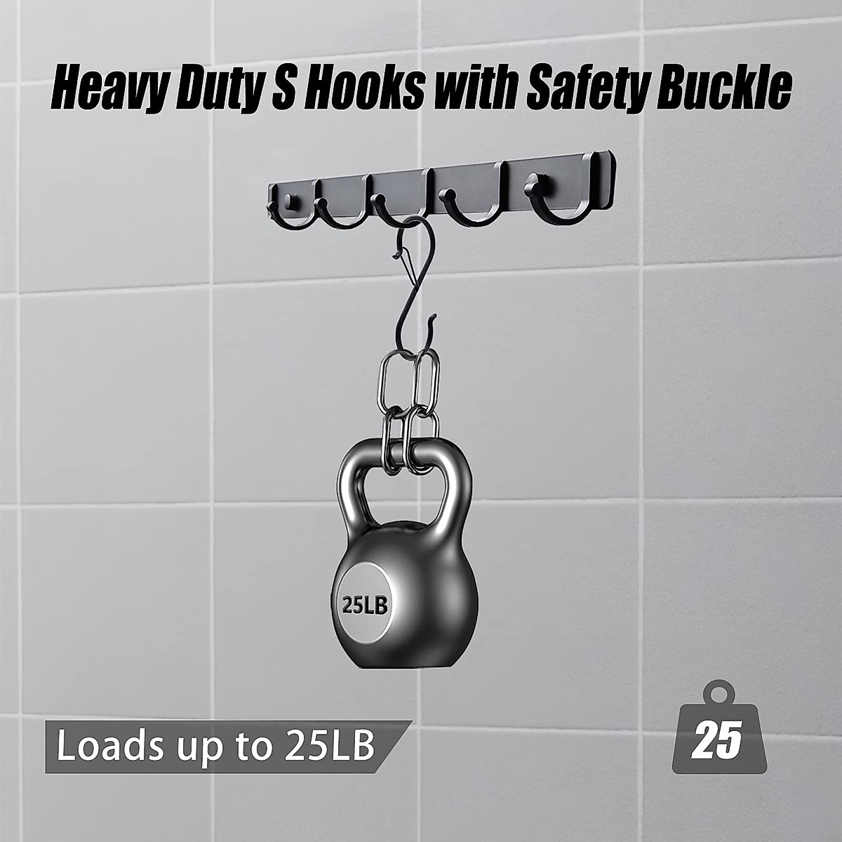 Zienlay 20 Pack S Hooks for Hanging, 3.5 Inch S Hooks Heavy Duty for Hanging Clothes Plants Black S Shaped Hooks with Safety Buckle Kitchen Pot Rack Closet Hooks for Kitchen Utensil, Pots, Pans