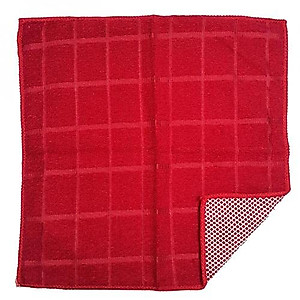 Red Windowpane Pattern Microfiber Kitchen Dish Scrubber Cloth Smooth Soft Absorbent and Quick Drying, 8 Scrubbers + Bonus Item