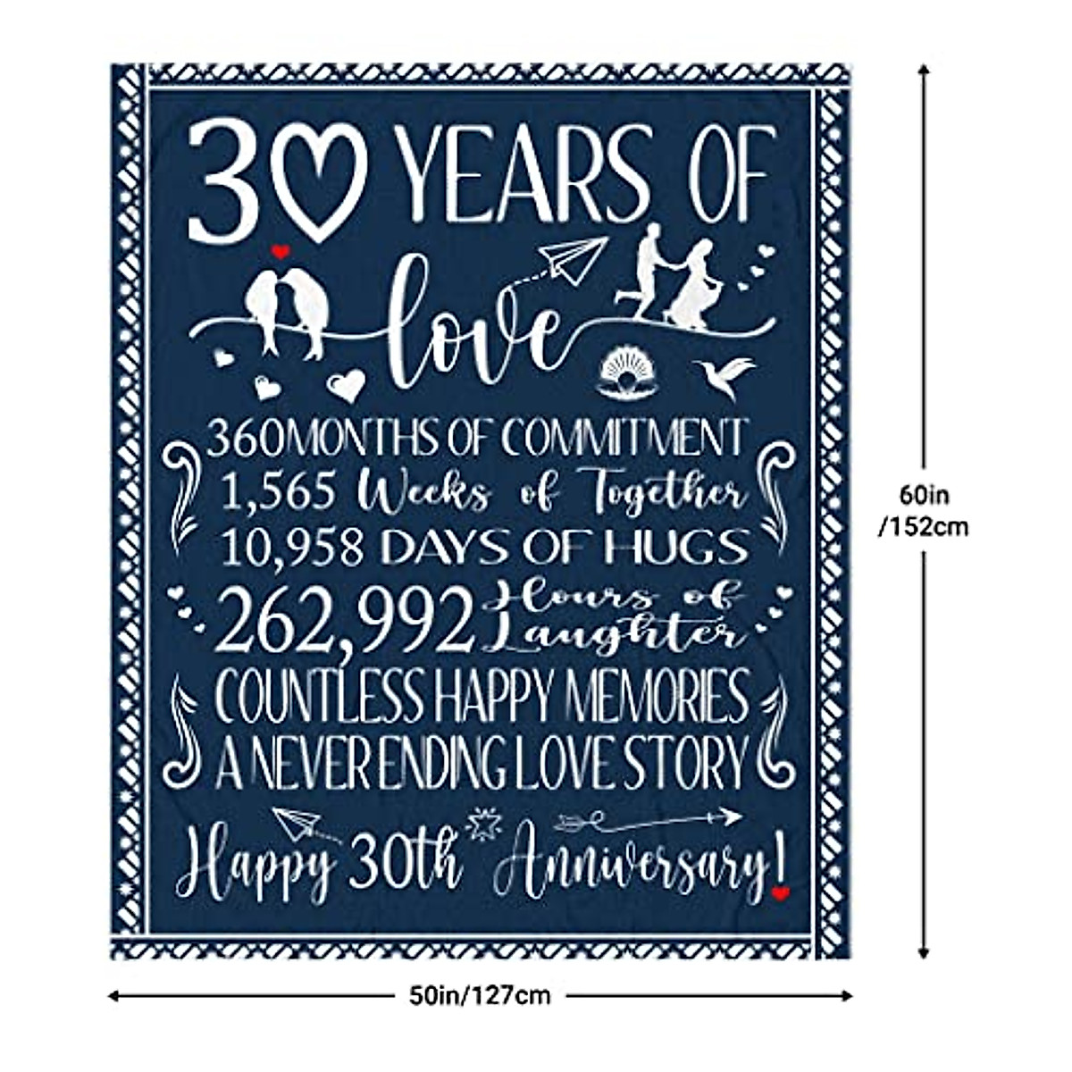 Mubpean 30th Anniversary Wedding Gifts Blanket 60"x50" - 30th Anniversary Wedding Gifts for Couples/Husband - Romantic Gifts for Him - 30th Anniversary Decorations, 30th Anniversary Wedding Gift Ideas