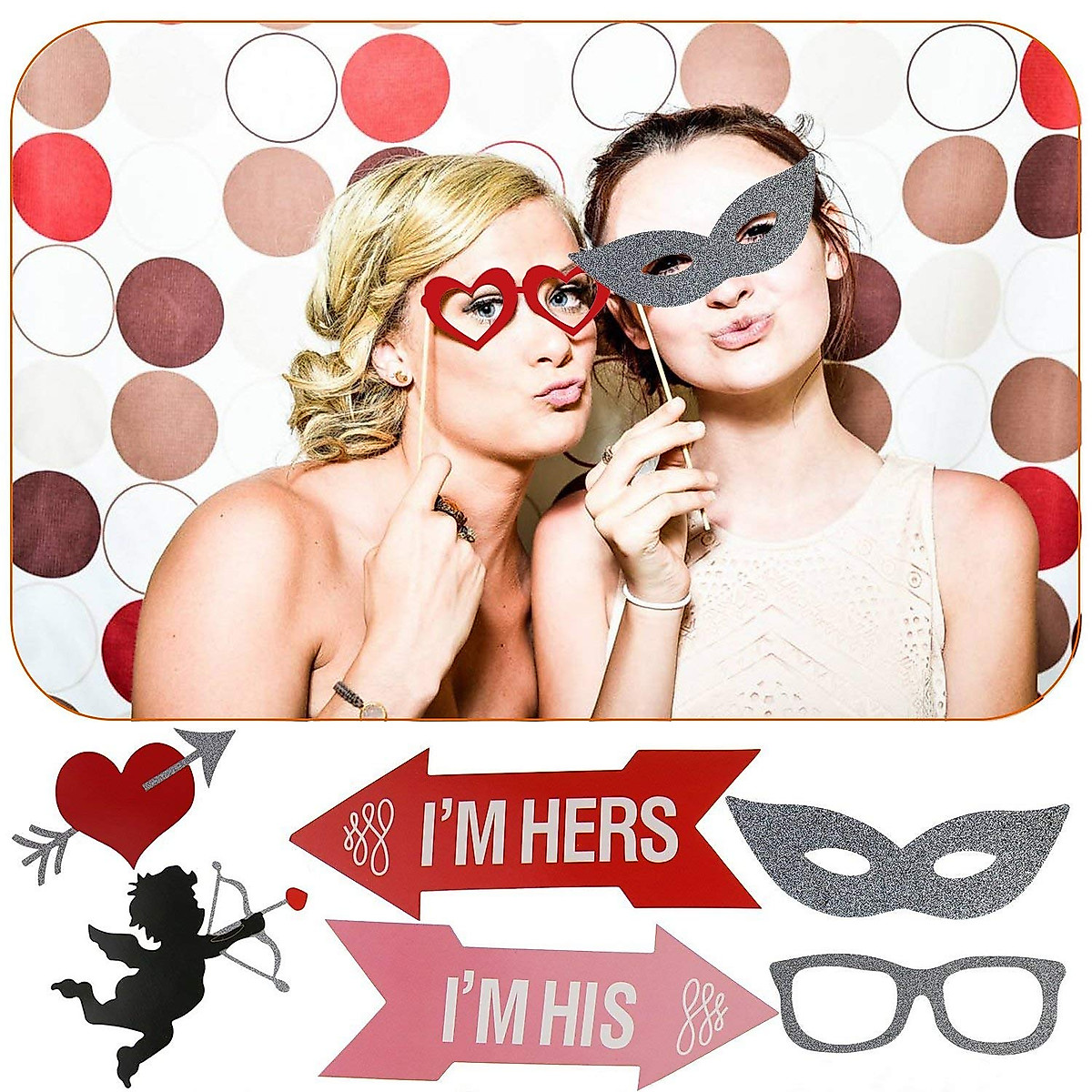 Valentine's Day Photo Booth Props Mustache on Stick Heart Angel with Sticks for Valentine's Day Wedding Bridal Party Supplies