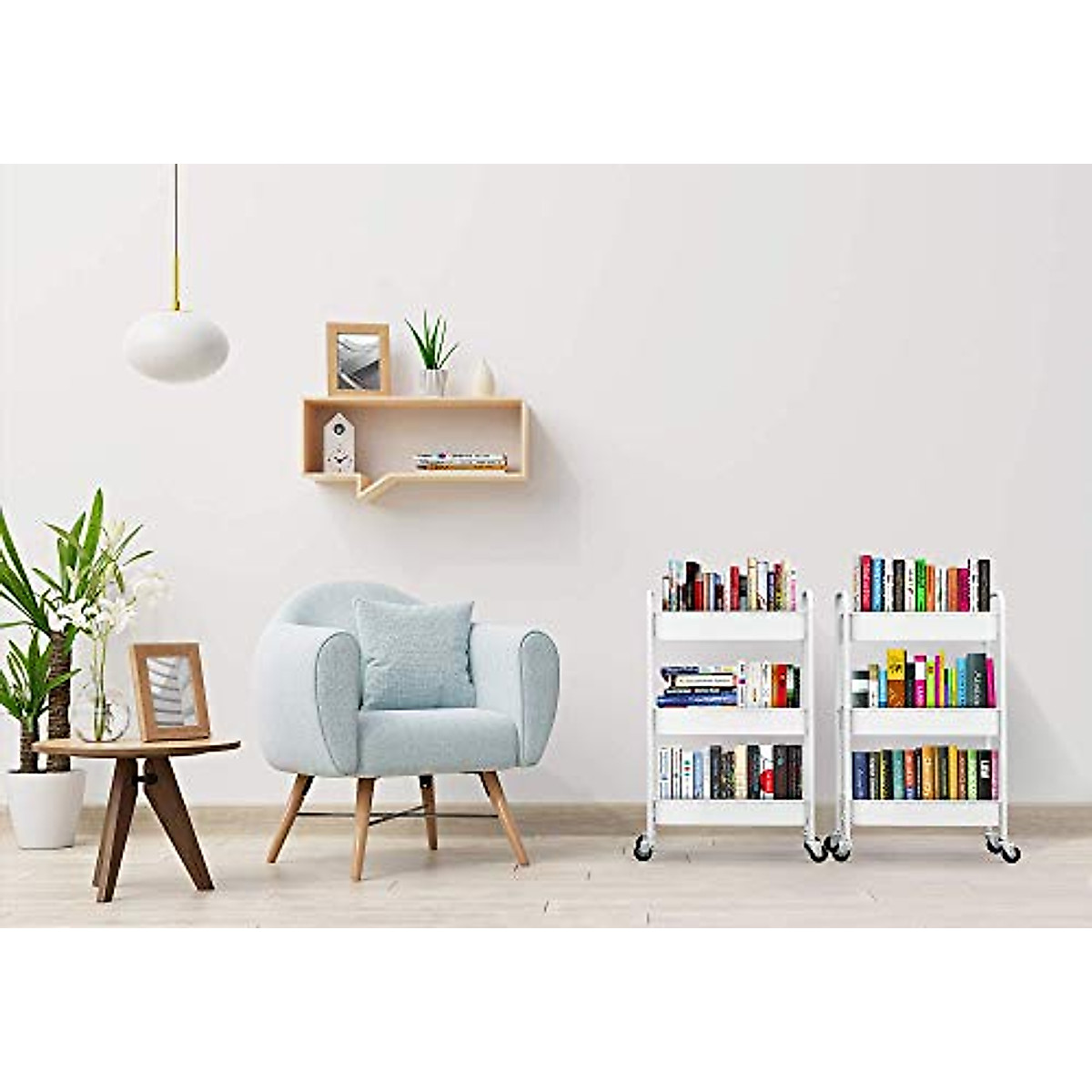 CAXXA 3-Tier Rolling Metal Storage Organizer - Mobile Utility Cart Kitchen Cart with Caster Wheels, White