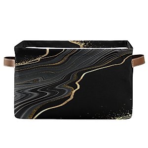 ALAZA Black White Golden Marble Large Storage Baskets with Handles Foldable Decorative 2 Pack Storage Bins Boxes for Organizing Living Room Shelves Office Closet Clothes