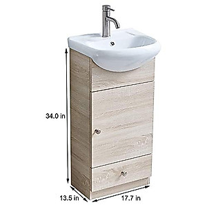 18 Inch Bathroom Vanity, Small Narrow Bath Vanity With Sink Combo, Modern Gray Wood RV Freestanding Storage Bathroom Vanity Cabinet Set, White Ceramic Vessel Sink For Small Space, 1 Door 1 Drawer