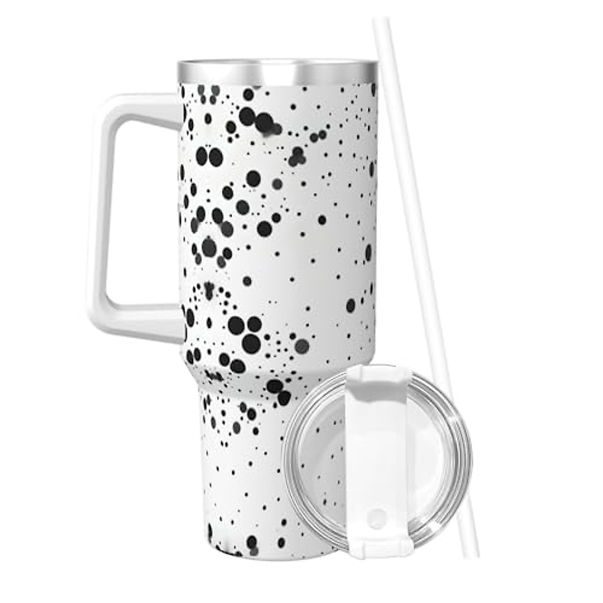 HULIBIN Black And White Dot Print Double Deck Stainless Steel Travel Coffee Cup With Lid 40 Oz Ice Bully Cup