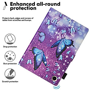 YUNHOTIC Case for Samsung Galaxy Tab A8 10.5 inch 2022 Model (SM-X200/X205/X207), Auto Wake/Sleep, Premium PU Leather Folding Stand Cover with Pen Holder & Multiple Viewing Angles - Purple Butterfly