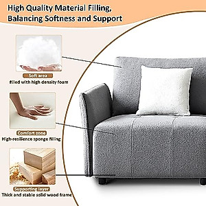 Eafurn 120" Teddy Fleece Curved Chaise Lounge,Free Combination Modular Sectional Set,3 Seater Button Tufted Comfy Sofa & Couches for Living Room Bedroom Apartment with 3 Pillows, Gray