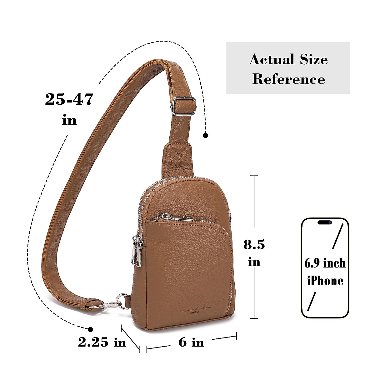 INICAT RFID Blocking Sling Bag Leather Crossbody Bags for Women Fanny Pack Cross Body for Woman Chest Bag for Travel 1.9L(Brown)