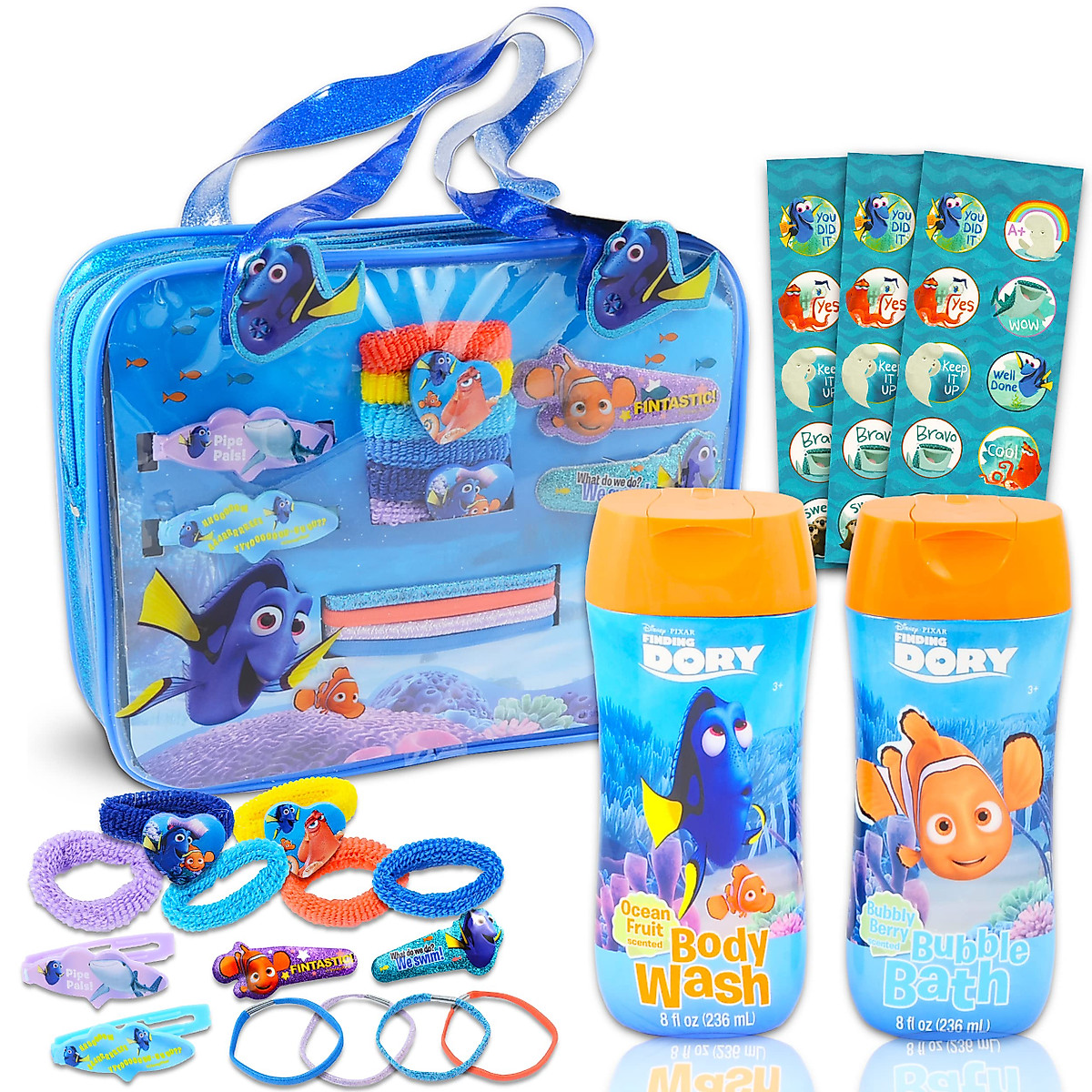 Walt Disney Studio Disney Finding Dory Bathroom Bundle Finding Nemo Hair Accessories Set - 16 Pc Ultimate Finding Dory Bath Set Including Hair Ties, Hair Clips, Body Wash, Bubble Bath, and More