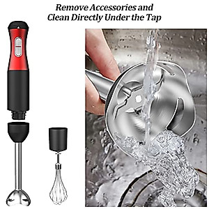 Immersion Hand Blender 5 in 1,Powerful 20 Speed Handheld Stick Blender with 800ml Beaker,500ml Food Chopper,Stainless Steel Whisk and Ice Crush Blade,BPA-Free for Smoothie, Baby Food, Sauces Red,Puree, Soup