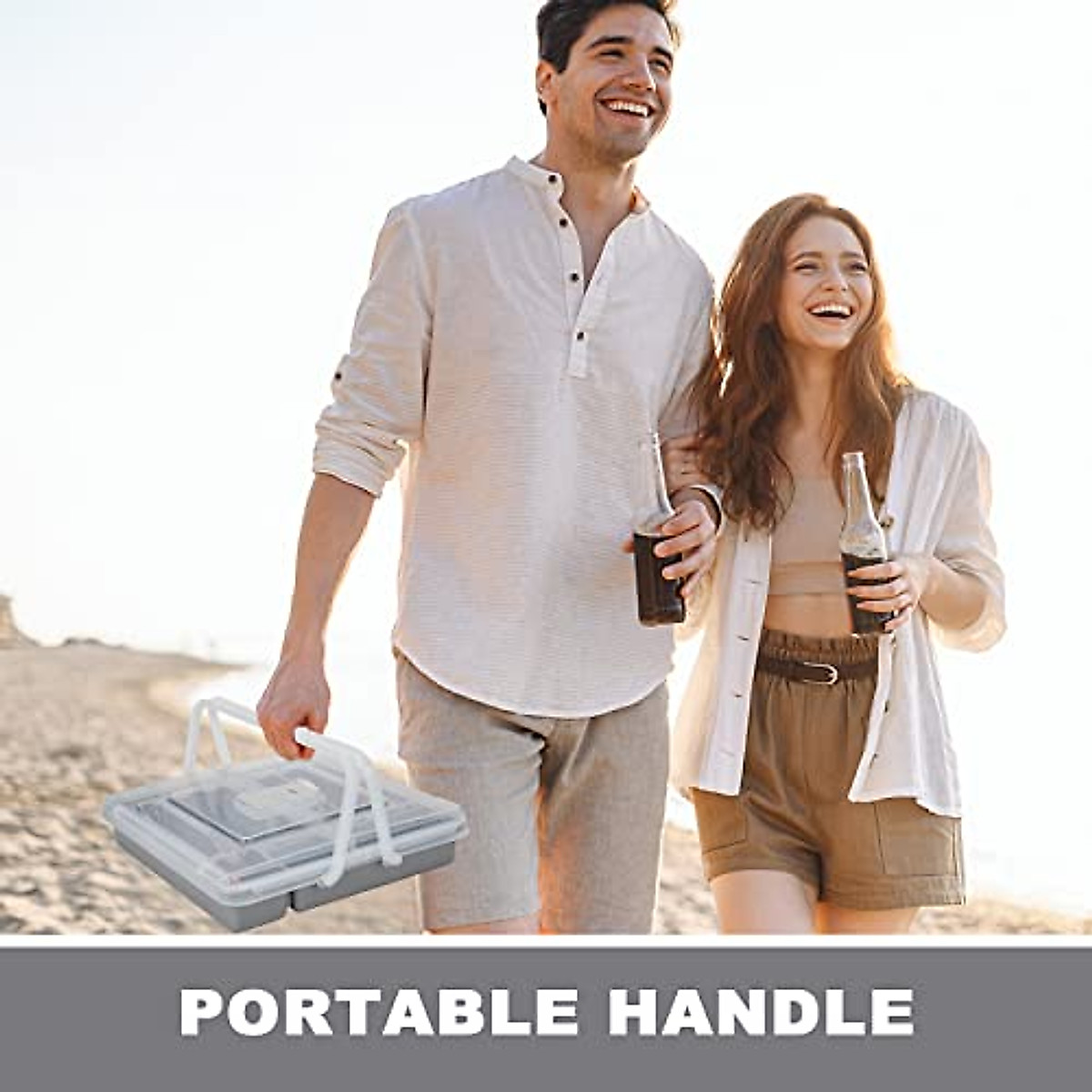 YICOCHI Portable Utensil Holder for Countertop with Lid & Handle, Plastic Silverware Tray for Drawer Flatware Organizer, Gray