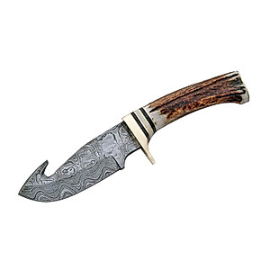 Damascus Szco Supplies 9.5"" Steel Gut Hook Skinning Knife with Sheath, Multi, one Size (DM-1008)