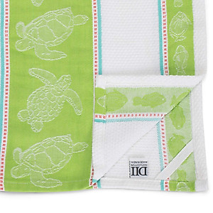 DII Design Imports Sea Turtle Jacquard Kitchen Towel Dishtowel. 18 X 28". 100% Cotton Hanging Loop Machine Wash