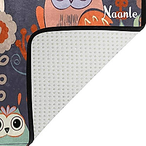 Naanle Animal Owl Non Slip Area Rug for Living Dinning Room Bedroom Kitchen, 4'x6'(48x72 inches), Owl on Tree Nursery Rug Floor Carpet Yoga Mat