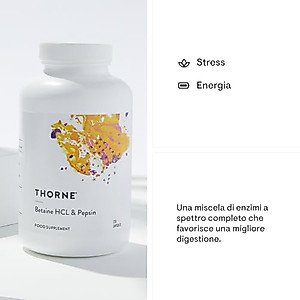 THORNE Betaine HCL & Pepsin - Digestive Enzymes for Protein Breakdown and Absorption - 225 Capsules