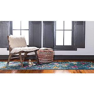 Unique Loom Positano Collection Coastal Modern Bright Colors Starfish Navy Blue Runner Rug (3' x 10')