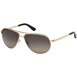 Tom Ford 0144 28D Silver 0144s Aviator Sunglasses Polarised Lens Category 3, Shiny Rose Gold, 58-13-140