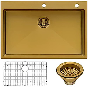Ruvati 33 x 22 inch Satin Brass Matte Gold Stainless Steel Drop-in Topmount Kitchen Sink Single Bowl - RVH5005GG