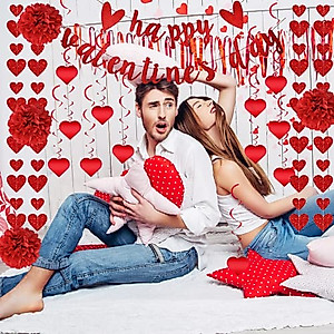 22Pcs Valentine's Day Decorations Set Pre-Assembled Hanging Heart Swirls Happy Valentine's Day Love Heart Garlands Banner for Home Classroom Office Wedding Party Anniversary (Red)